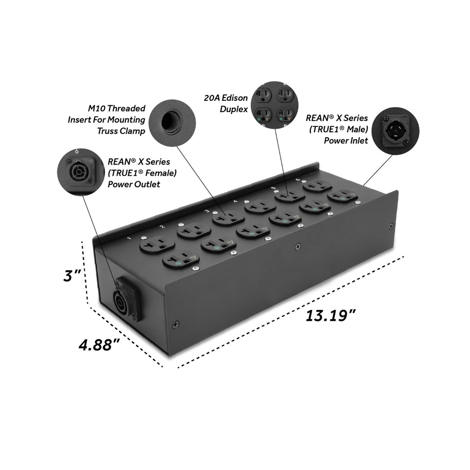 Stage Truss Multi-Outlet Power Distribution 12 Edison Female - True1 ...