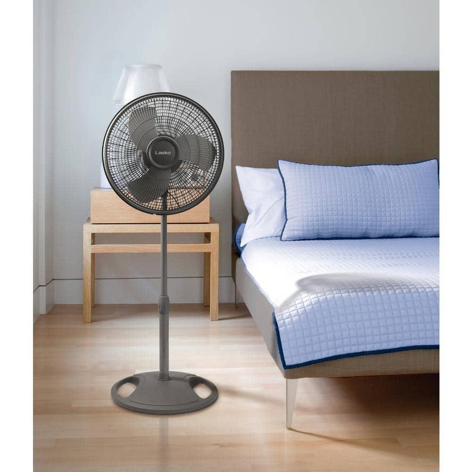 Pedestal Stand Fan Gray 3-Speed Oscillating Adjustable Height Easy ...