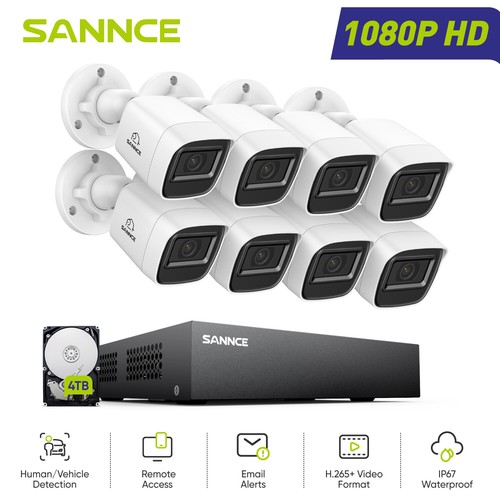 SANNCE 8CH DVR 1080P Video Security Camera System CCTV Outdoor AI Human ...