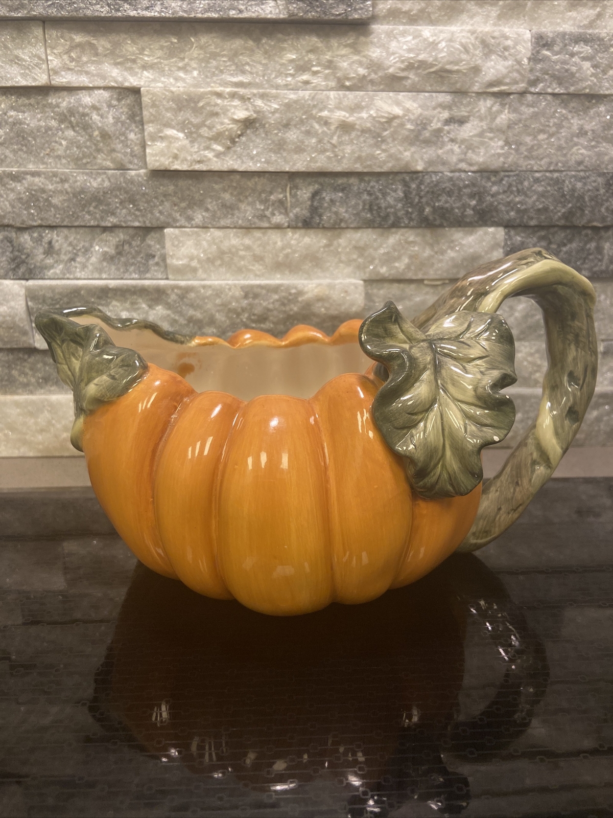 KALDUN & BOGLE Ceramic Pumpkin Harvest Pitcher Gravy Boat Thanksgiving ...
