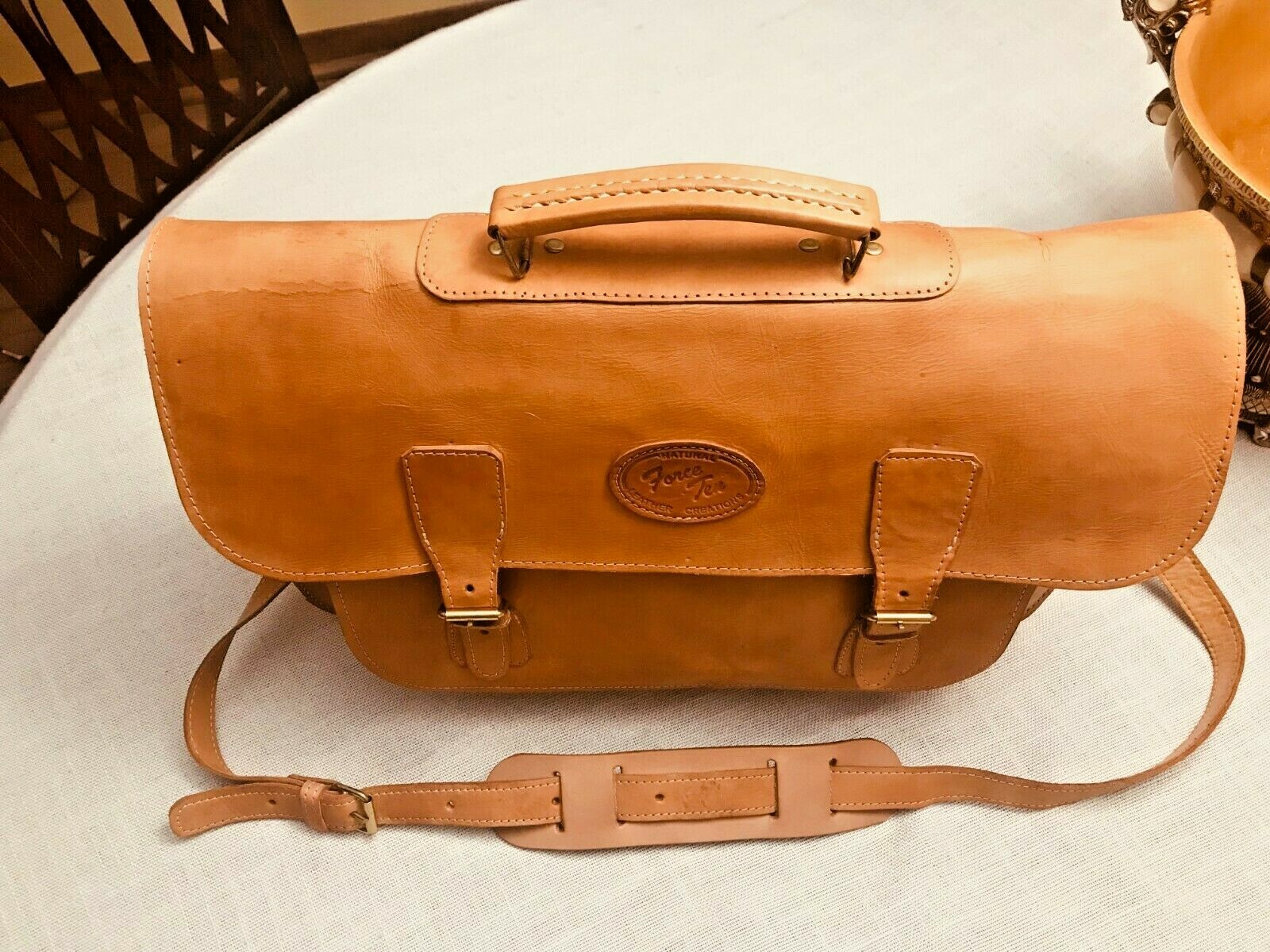 FORCE TEN London Tan Saddle Leather Briefcase / Me… - Gem