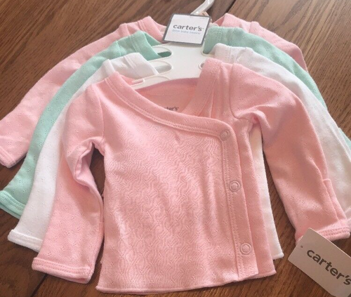 Carters Size Preemie Side Snap Shirts Set Of 4 Fold Down Sleeves Hand ...