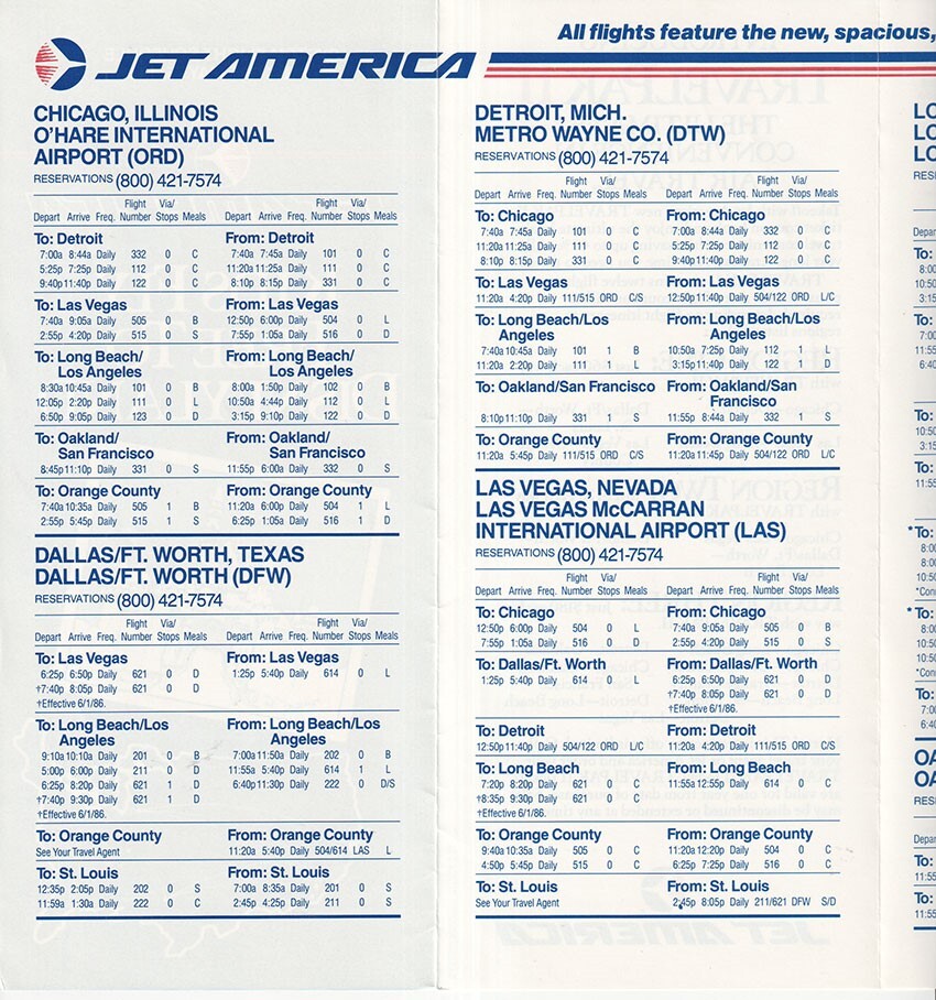 Jet America timetable 1986/05/15 | eBay