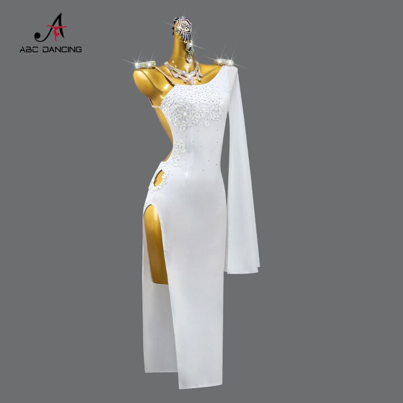 White Latin Dance Dress Women's Ballroom Costume Practice Clothes Hot ...