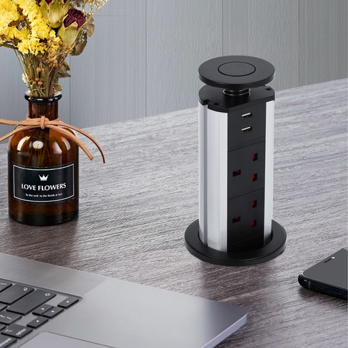 Kitchen Desk Worktop 3 Socket 2 USB Electrical Pull Pop Up Power Outlet ...