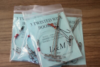 4 x 3 TWISTED WIRE BOOM L&M SEA FISHING RIGS 80lb BODY 3 x size 2 ...