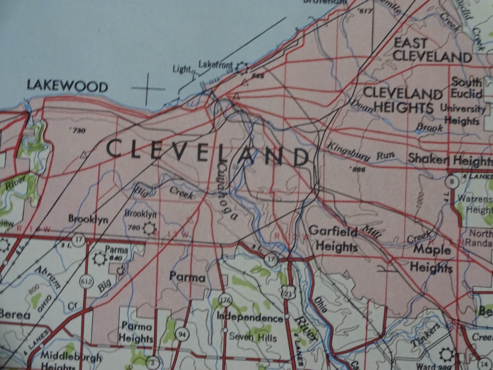 1950 - ANTIQUE Map of Cleveland & Akron, Ohio - Topographic - US Army ...