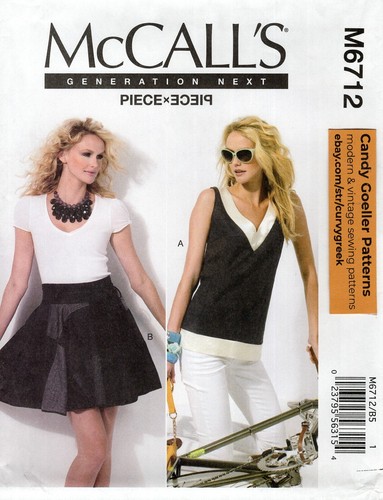 McCall's M6712 Top w Neck & Hem Bands, Wrap Skirt w Bias Tie Ends Sz 8 ...