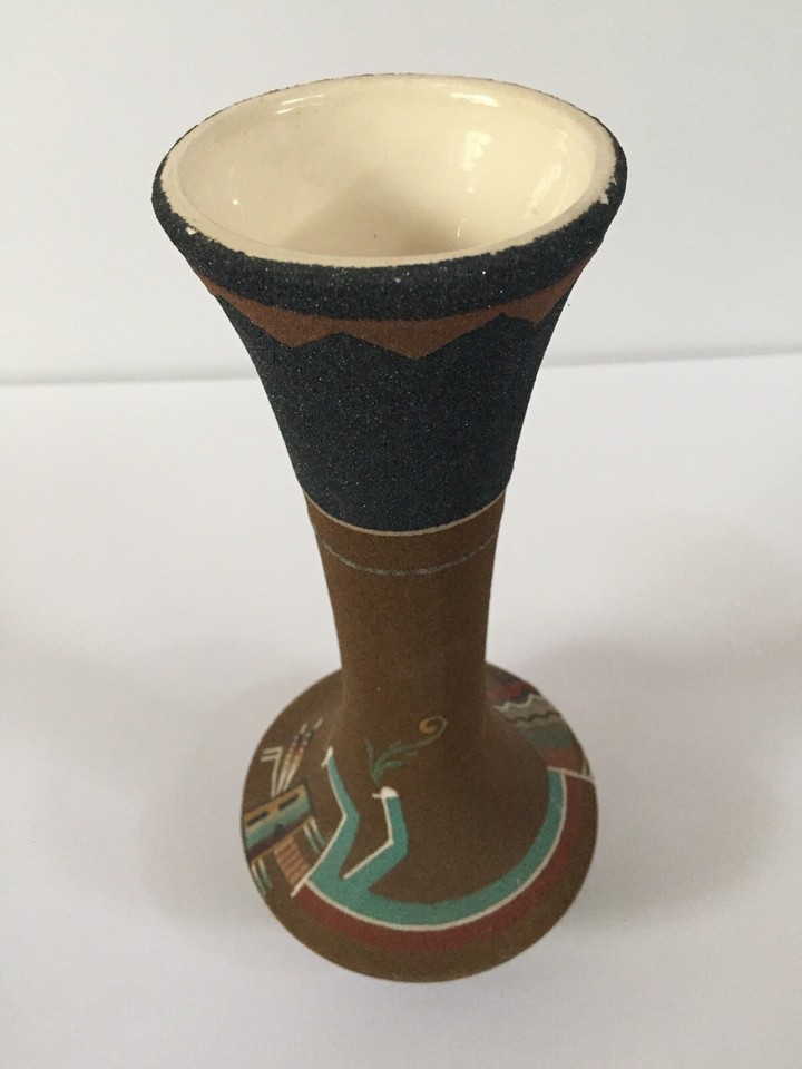 P. Morgan Navajo Sand Pottery Vase / Vessel 1950’s Female Yei Symbol 10 ...