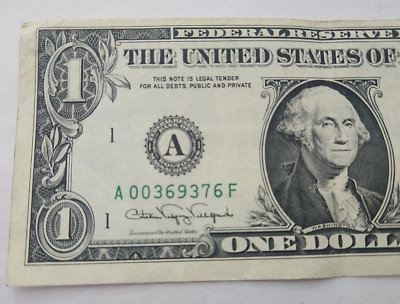 1988A $1 Web Note Dollar Bill A003369376F Low Number 5 /6 | eBay