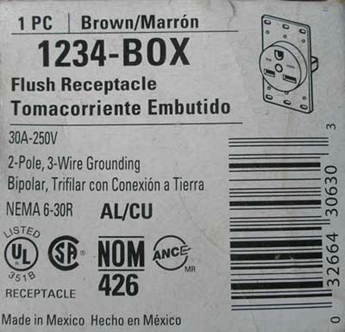 New Cooper 1234-Box Brown Flush Receptacle, 30 Amp, 250 Volt | eBay