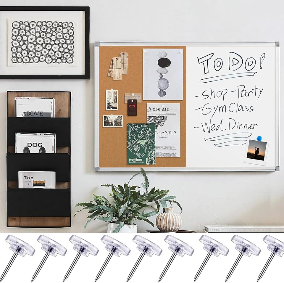 150 Pcs Transparent Drawing Pins,Pins for Pinboard,Plastic Head Steel ...