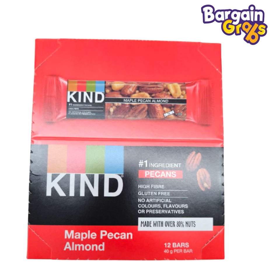 12 x 40g KIND Bar Maple Pecan Almond | High-Fibre Nut Snack Bar | BBD ...