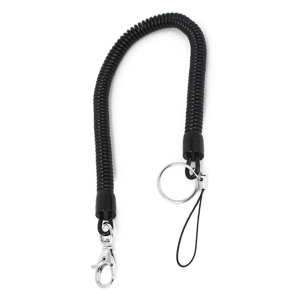 Lobster Hook Plastic Elastic Spring Coiled Strap Lanyard Black for ...