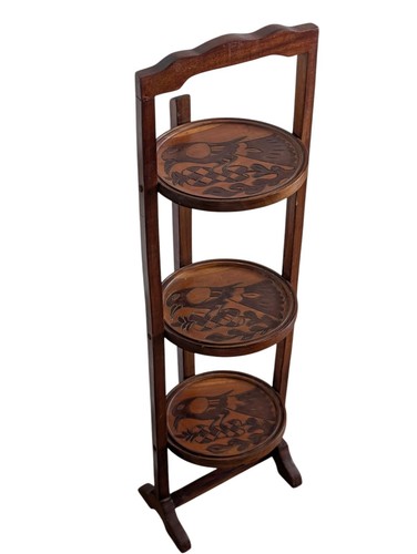 Vintage Mahogany Wood 3-Tier Folding Cake Pie Plant Display Stand Table ...