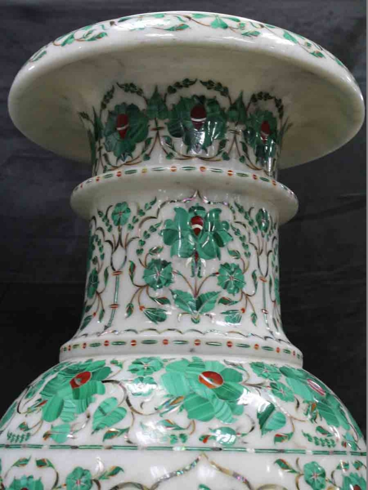 30" White Marble Flower Vase, Handmade Malachite Floral Inlay Art Home ...