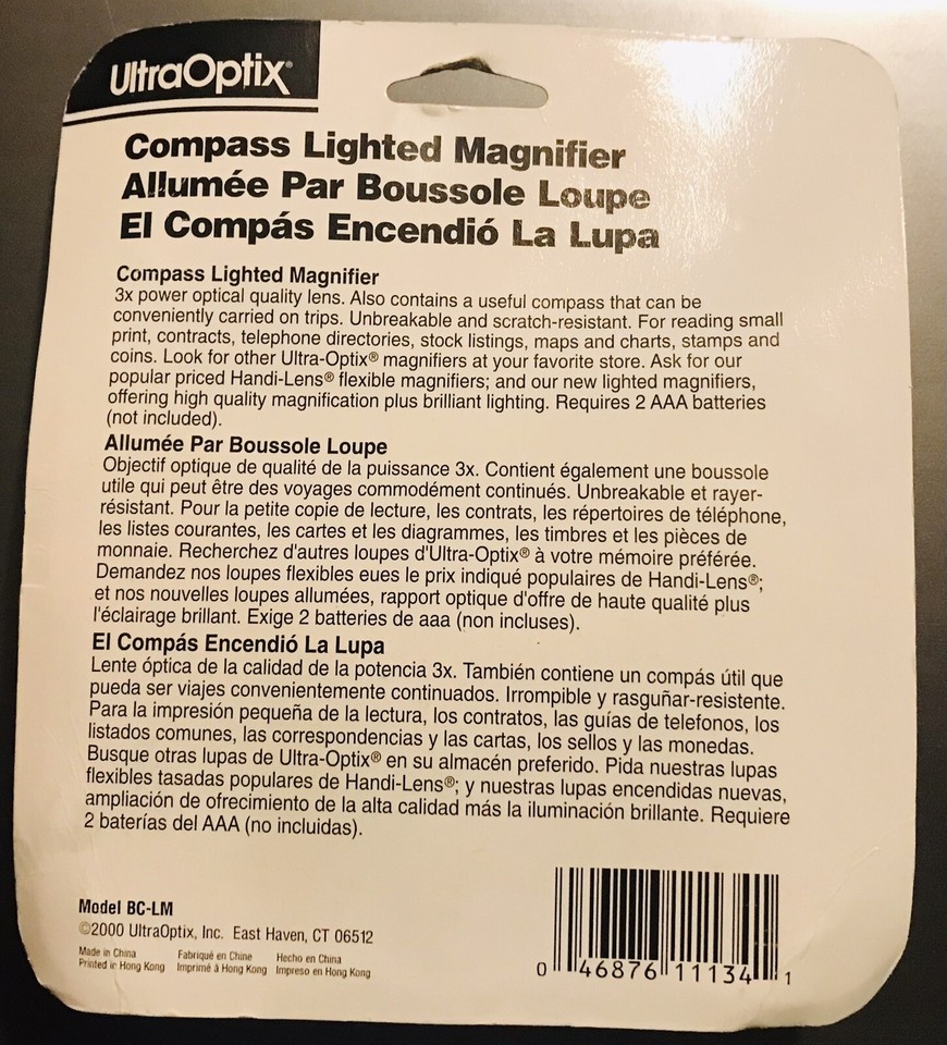 ULTRAOPTIX Compass Lighted Magnifier with sleeve Model BC-LM NEW OLD ...