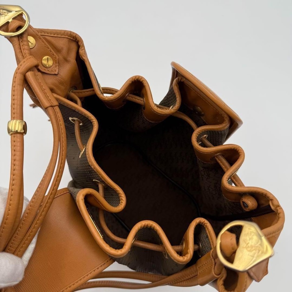 YVES SAINT LAURENT YSL Cassandra Drawstring Shoulder Bag Leather Brown ...