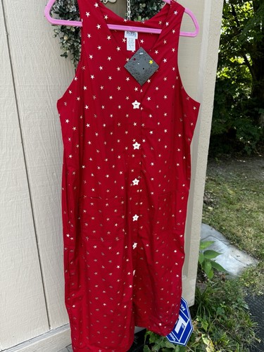 NWT Vintage Dogwood Cottage Core Red Dress Jumper Silver Star Print ...