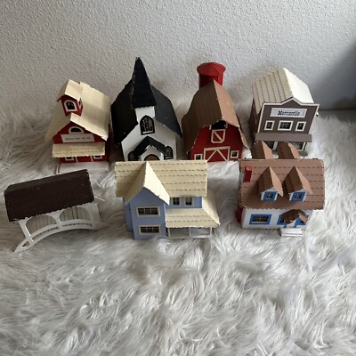 lot of Vintage ho scale buildings wood school store houses church ...