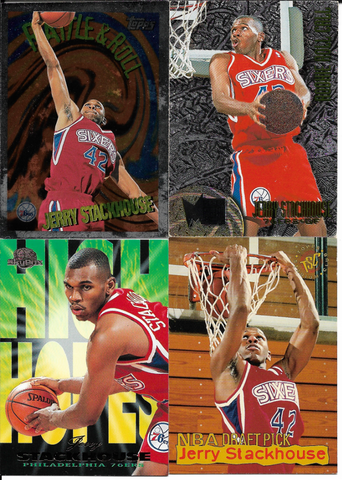 Jerry Stackhouse 4 Card Lot with Rookies + Topps Rattle & Roll Insert ...