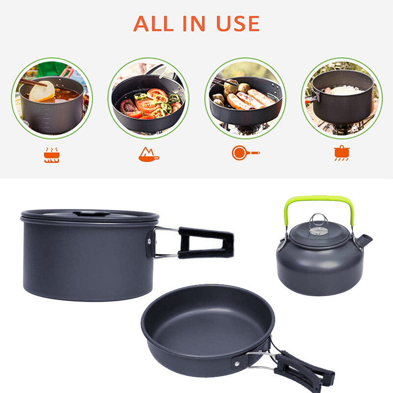 Camping Cookware Set Outdoor Cooking Pot Pan Kettle Gas Stove Kit ...