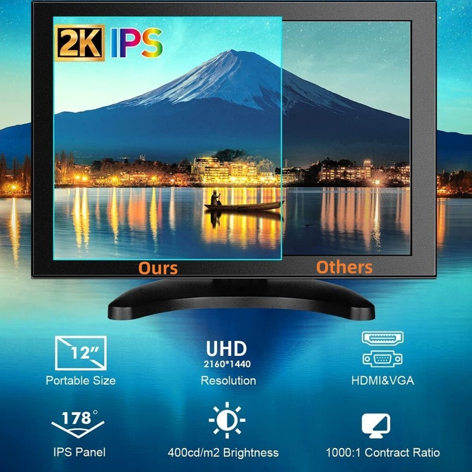 Eyoyo 2K Portable Mini Monitor 12'' 2160x1440 IPS HDMI Gaming Screen ...