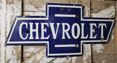 VINTAGE CHEVROLET PORCELAIN SIGN OLD DEALERSHIP EMBLEM CAR TRUCK CHEVY ...