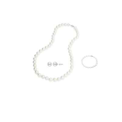 24K White Gold 1 Ct Pearl Round 18 Inch Necklace, Bracelet & Earrings ...