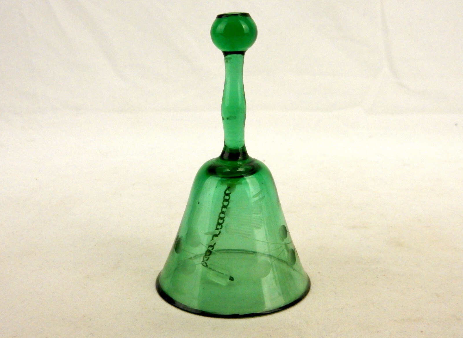 Green Glass Hand Bell, Etched Abstract Floral Pattern, Class, Meeting ...