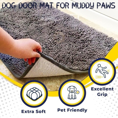 Dog Door Mat for Muddy Paws Absorbs Moisture Dirt Non Slip Washable ...
