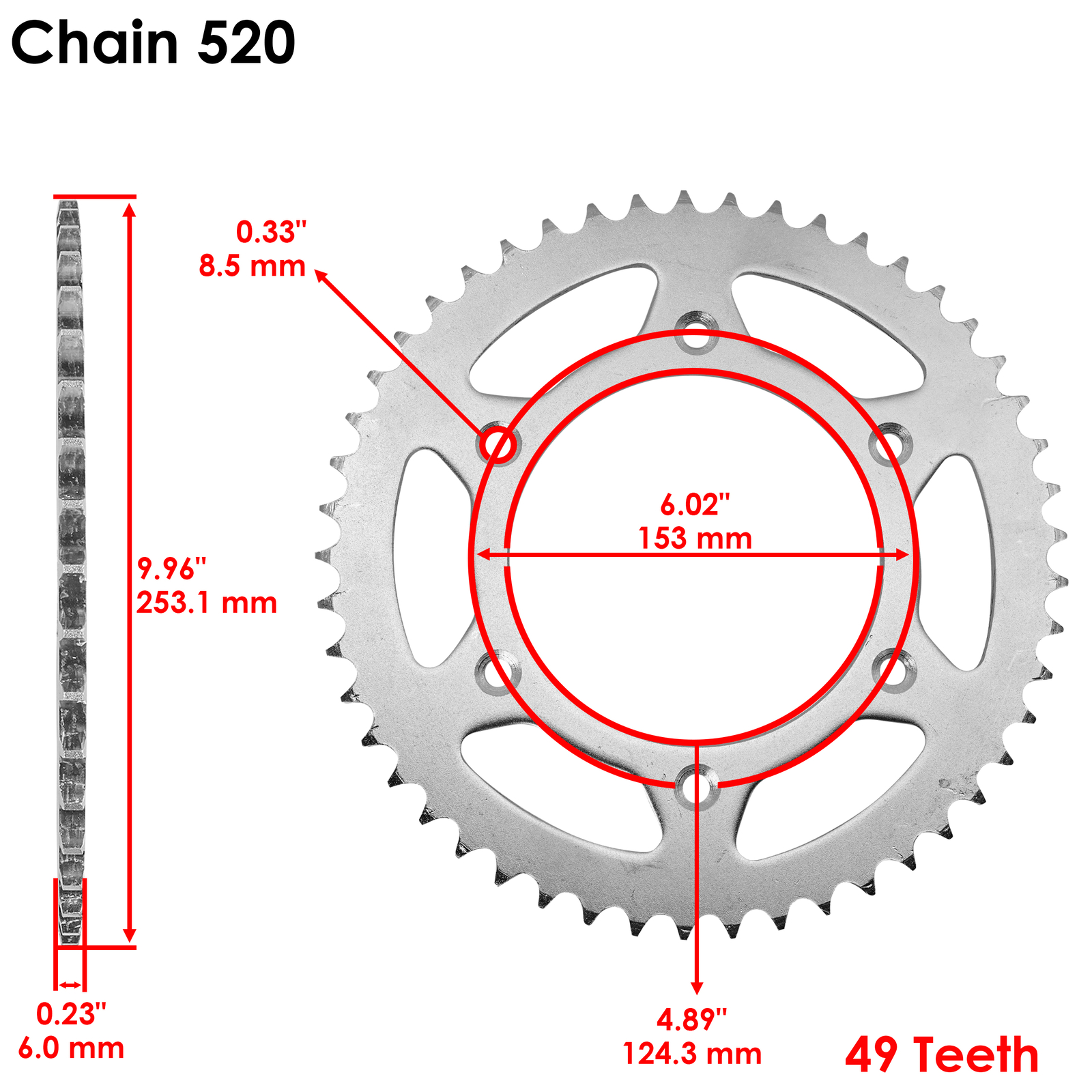 Caltric Drive Chain & Sprockets For Honda CR250R 2006-2007 520 Pitch ...