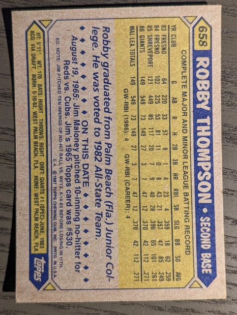 1987 Topps - #658 Robby Thompson for sale online | eBay