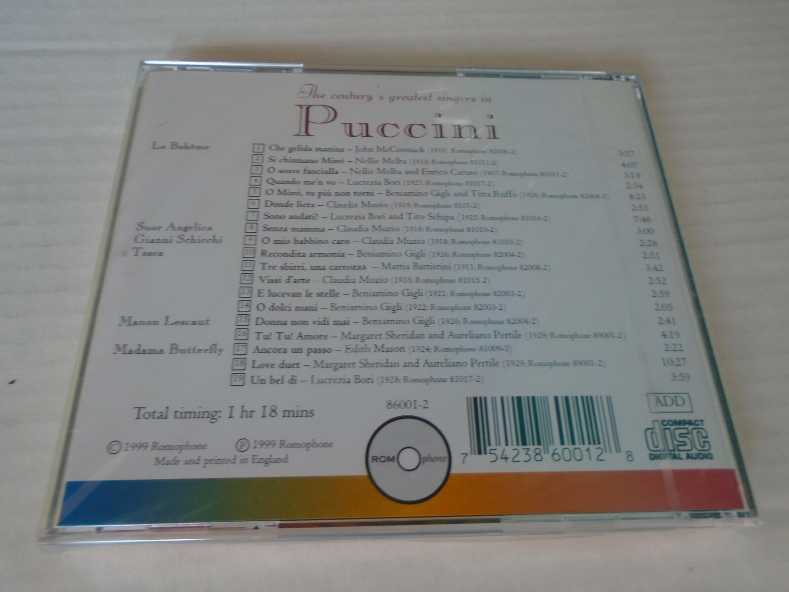 The Century's Greatest Singers in Puccini (CD, Jul-1999, Romophone ...