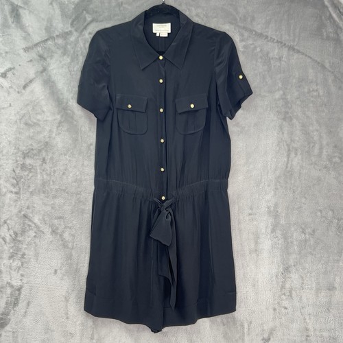 Kate Spade Black Silk Drawstring Utility Romper Sz 6 Chest Pockets ...
