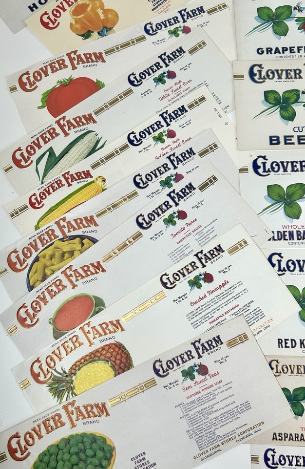 Vintage 1930's Clover Farm Vegetable & Fruit Can LABELS Lot Of 33 ...