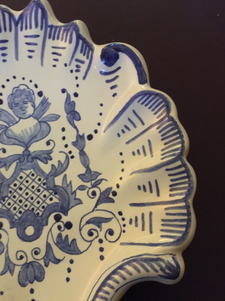 Antique Clam Scallop Shaped Dish Spoon Rest Delft Blue Faience France ...