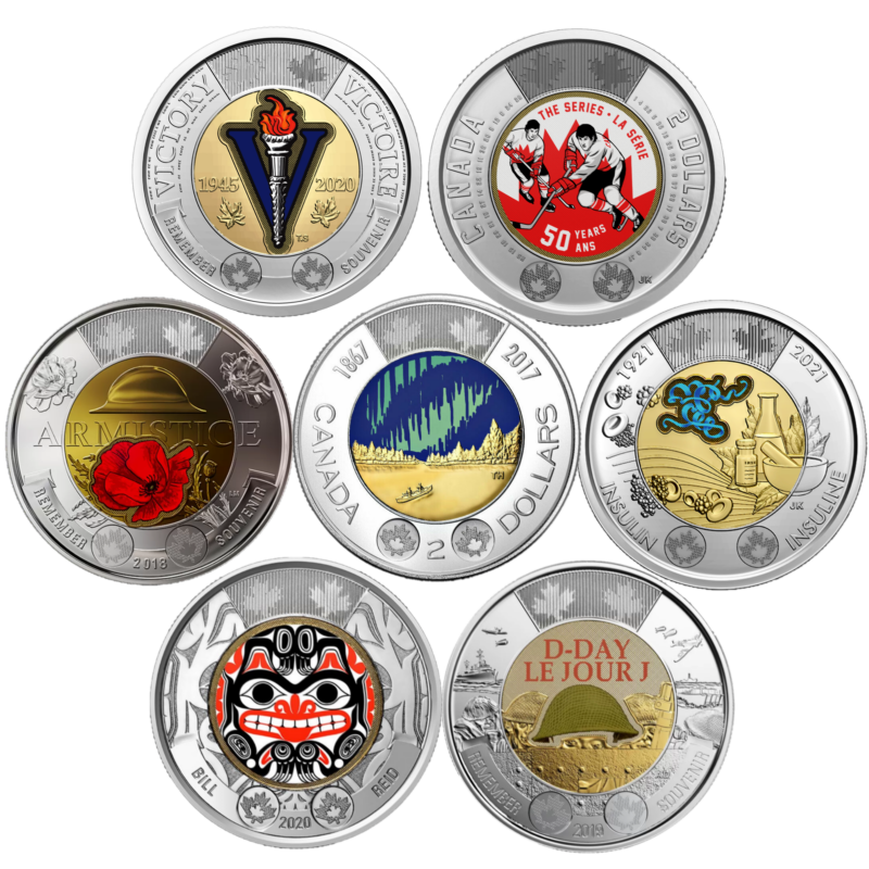 🇨🇦 Rare Canada Colored Toonie $2 Dollars Unique 7-Coins Set, 2017 ...