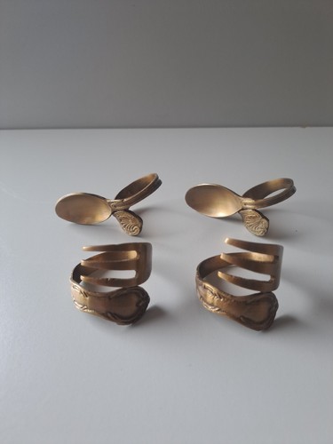 Set Of 4 Brass Toned Bent Silverware Napkin Rings | eBay
