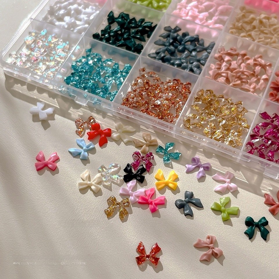 Resin Bow Nail Art Decorations 24 Color Grid Set for Sweet Style Nail ...