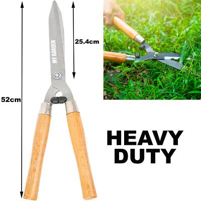 20'' HEDGE SHEARS CARBON STEEL BLADE WOODEN HANDLE GRASS SHRUBS GARDEN ...