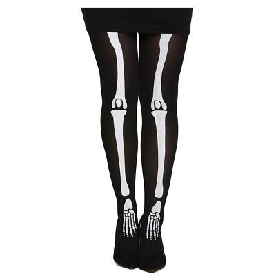 LADIES SKELETON SCARY TIGHTS HALLOWEEN FANCY DRESS SKULL BONES FANCY ...