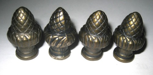 4X ACORN LAMP FINIALS, Antique Brass Plated Over Cast Metal w/ 3/8 ...