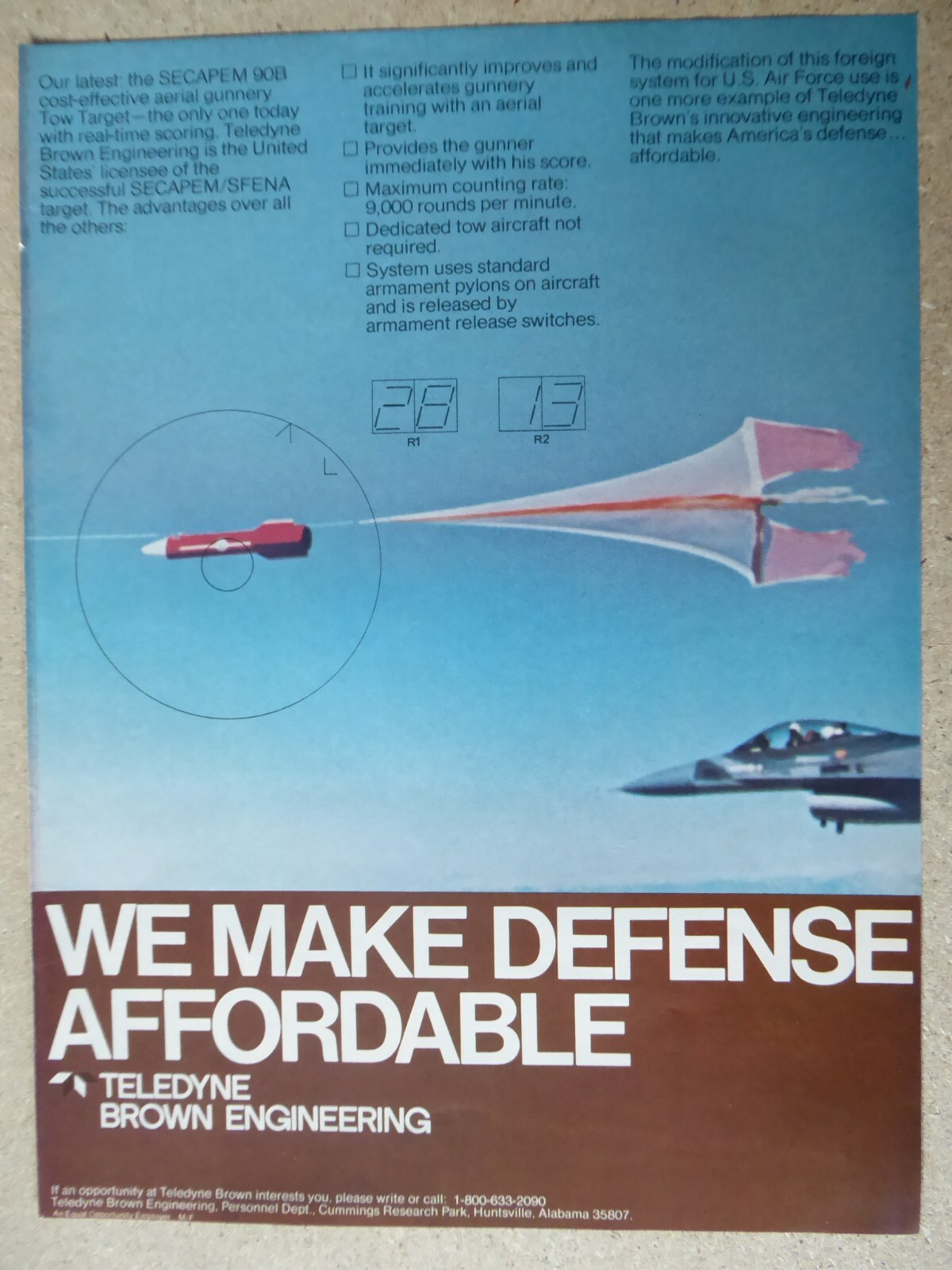 10/1979 PUB TELEDYNE BROWN SECAPEM SFENA 90B AERIAL GUNNERY TOW TARGET ...