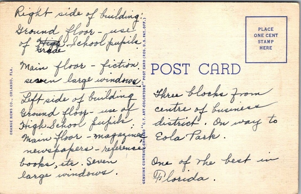 Postcard Albertson Public Library Orlando Fla Linen | eBay