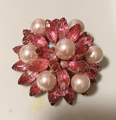 Vintage Large Beautiful Pink Brooch With AB & Pink Rhinestones Gorgeous ...
