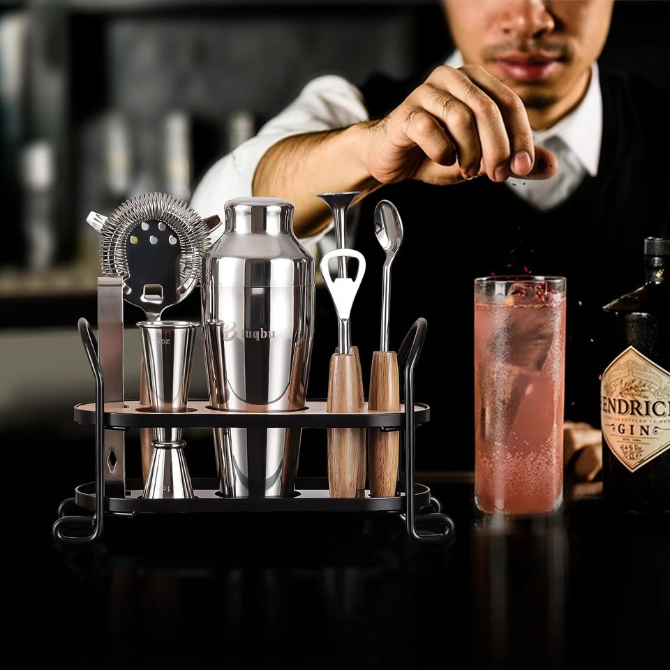 Cocktail Shaker Set with Stand, Mixology Bartender Kit for Drink Mixing ...