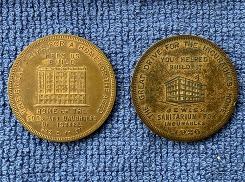2 Brass 1920s Jewish Fund Raising Tokens Sanitarium Home Aged Brooklyn ...