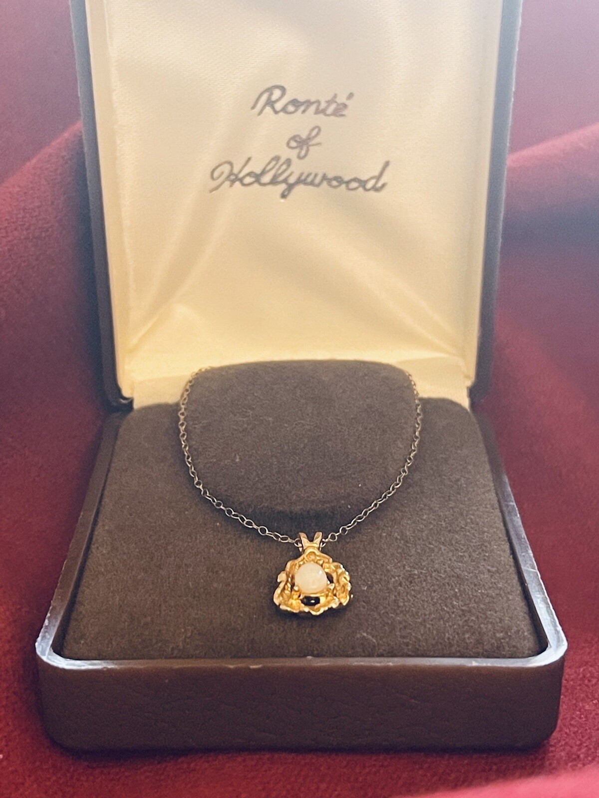 Vintage Ronte Of Hollywood Gold And Opal Pendant with Chain. Retro ...