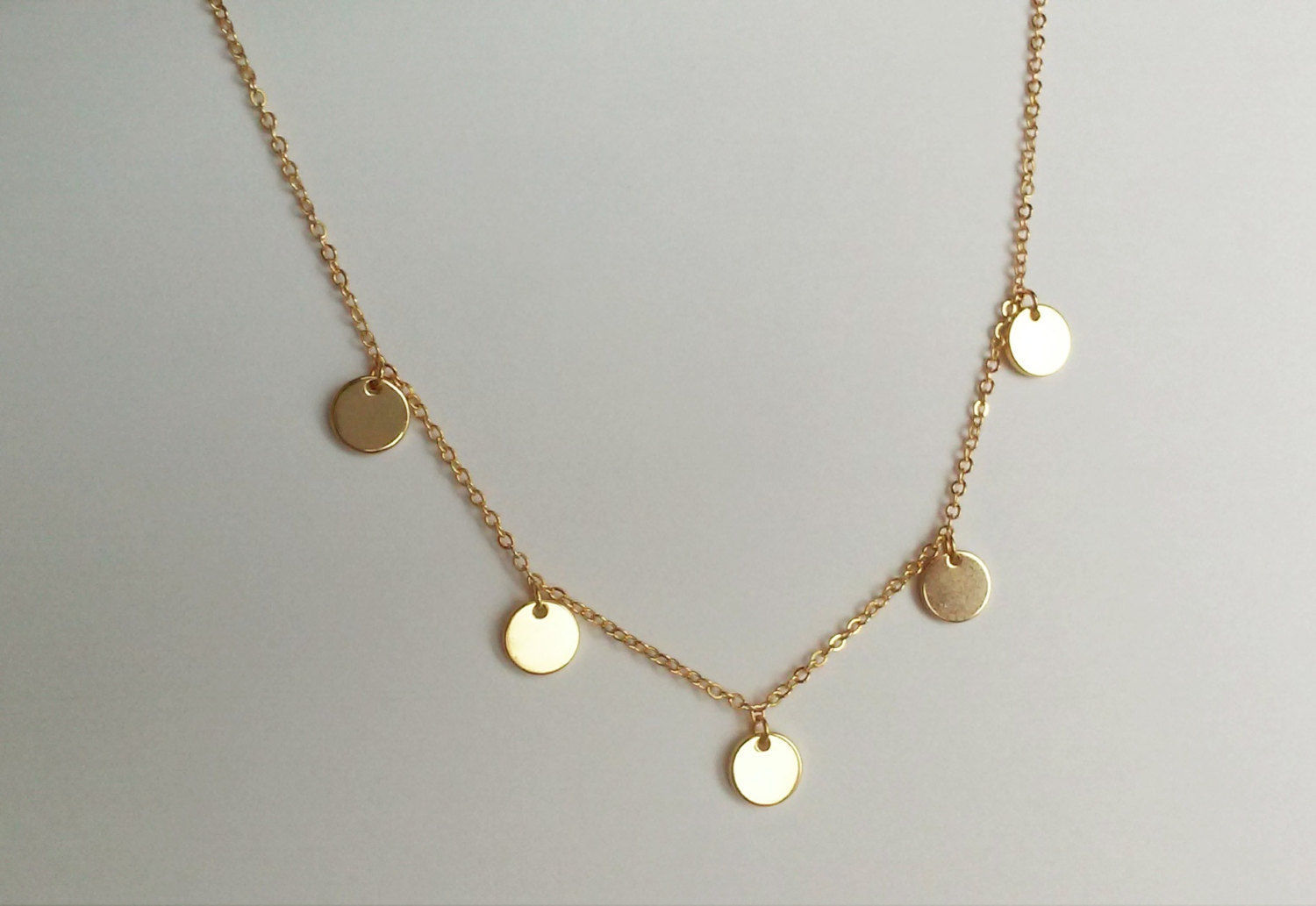 Tiny Coin Drop Necklace Choker Thin Dainty 5 Disc Minimalist Sparkle ...